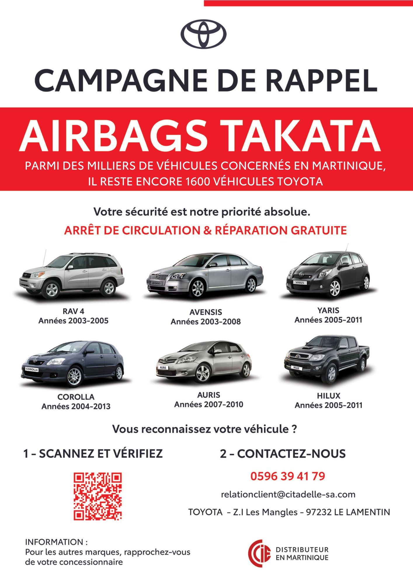 Rappel Takata : Toyota Martinique lance une campagne d'urgence vitale ...